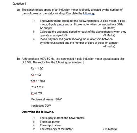 Solved Question 4 A The Synchronous Speed Of An Induction