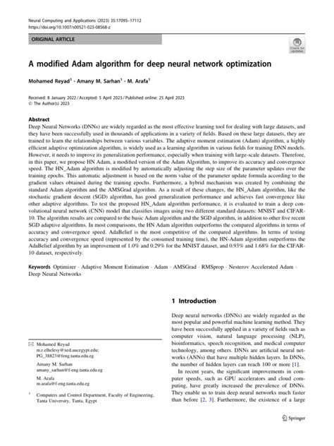 A Modified Adam Algorithm For Deep Neural Network Optimization Pdf