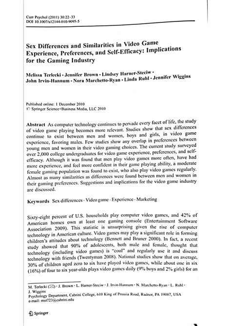 Pdf Sex Differences And Similarities In Video Game Experience