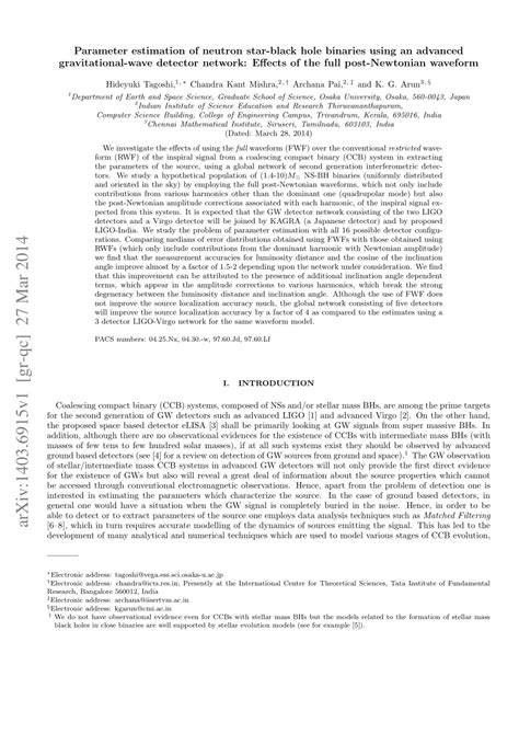 Pdf Parameter Estimation Of Neutron Star Black Hole Binaries Using An Advanced Gravitational