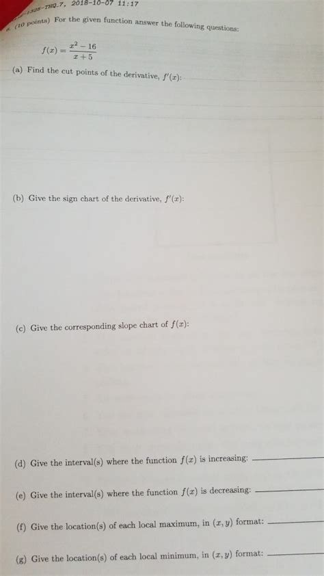 Solved 5 10 Points For The Given Function Answer The