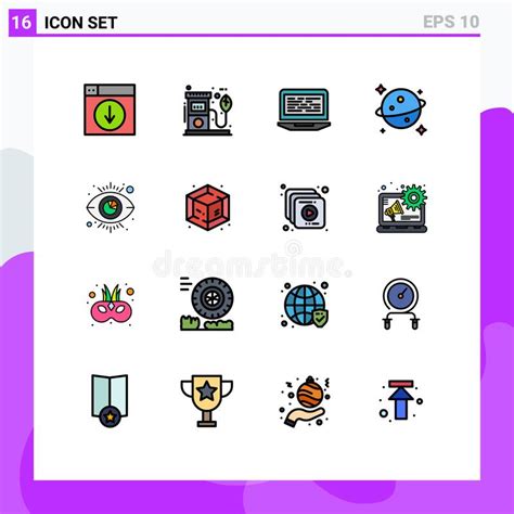 Pack Of 16 Modern Flat Color Filled Lines Signs And Symbols For Web Print Media Such As Space