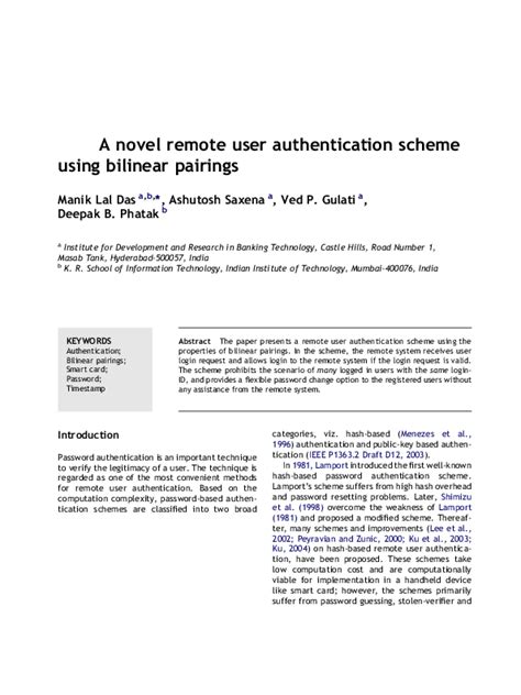Pdf A Novel Remote User Authentication Scheme Using Bilinear Pairings