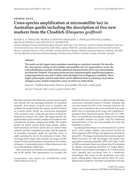 Pdf Cross‐species Amplification At Microsatellite Loci In Australian