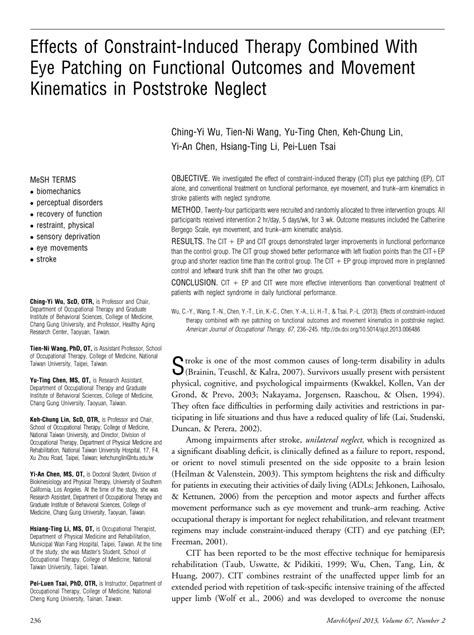 Pdf Effects Of Constraint Induced Therapy Combined With Eye Patching On Functional Outcomes