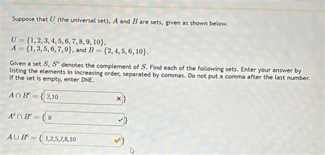Solved Suppose That U The Universal Set A And B Are Sets Given As
