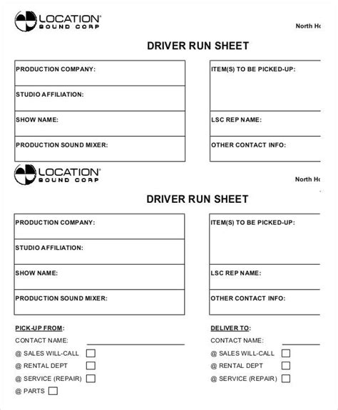Run Sheet Template Free Sample Example Format