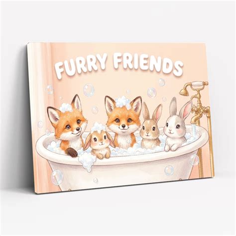 August Grove® Furry Friends Fox And Rabbit Bath Scene Canvas Wrapped