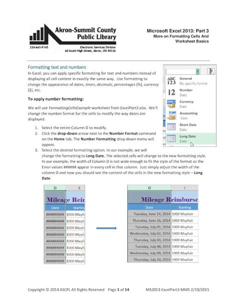 pdf formatting text and numbers · microsoft excel 2013 part 3 more