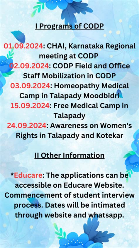 Codp Programs For The Month Of September 2024 Canara Organisation For