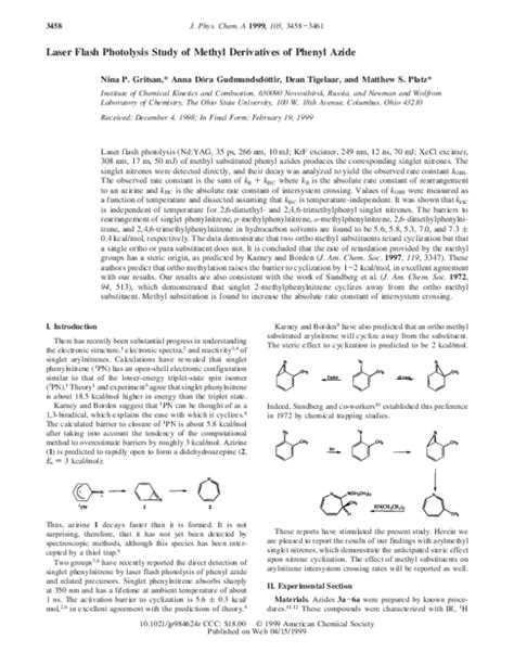 Pdf Laser Flash Photolysis Study Of Methyl Derivatives Of Phenyl Azide