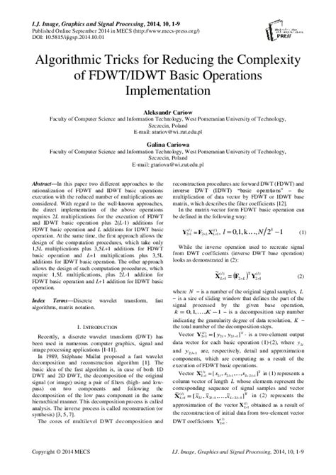 pdf algorithmic tricks for reducing the complexity of fdwt idwt basic