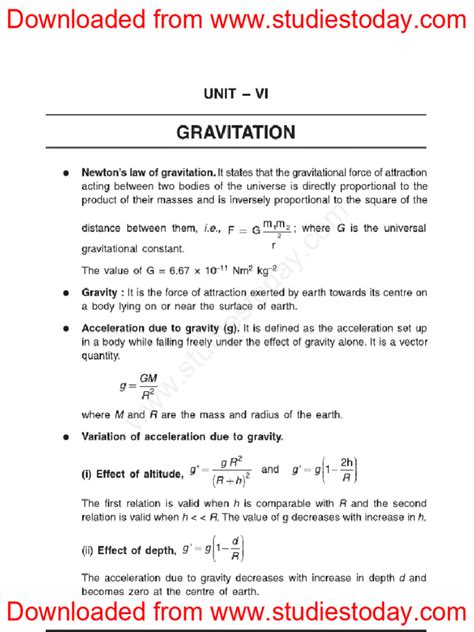 Cbse Class 11 Physics Questions For Chapter Gravitation Pdf