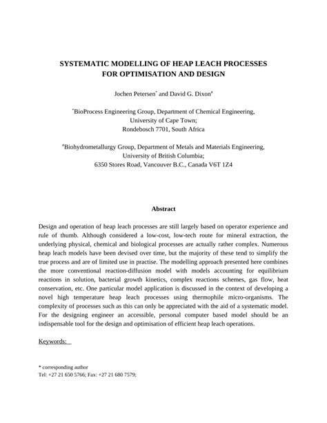 Pdf Systematic Modelling Of Heap Leach Processes For Optimisation And