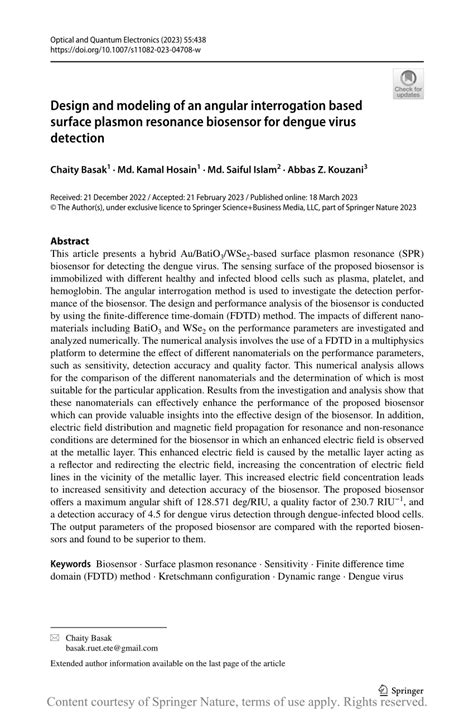 Design And Modeling Of An Angular Interrogation Based Surface Plasmon Resonance Biosensor For