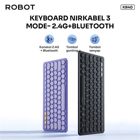 Robot Wireless Keyboard 3 Connections Bluetooth Usb Silent Keys Multi Device For Ipad Tablet