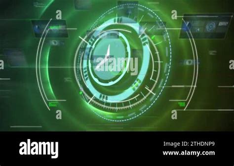 Animation Of Data Processing With Hud And Clock Light Beams On Digital