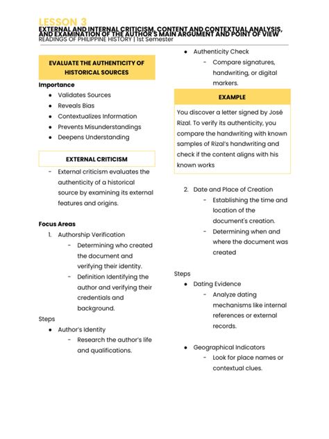 Lesson 3 External And Internal Criticism Content And Contextual Analysis And Examination Of