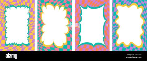 Wavy Scallop Border Rectangle Fun Wavy Chessboard Frame Cartoon Hand Drawn Shapes For Text