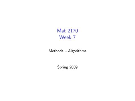 Methods And Algorithms Assignment 7 Computer Science I Mat 2170