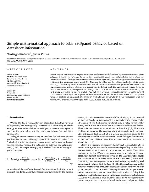 Pdf Simple Mathematical Approach To Solar Cell Panel Behavior Based