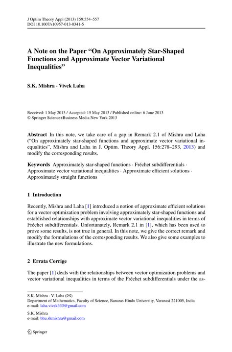 Pdf A Note On The Paper “on Approximately Star Shaped Functions And
