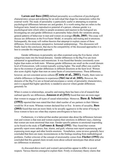 Personality Sex Differences Causes Larsen And Buss Defined