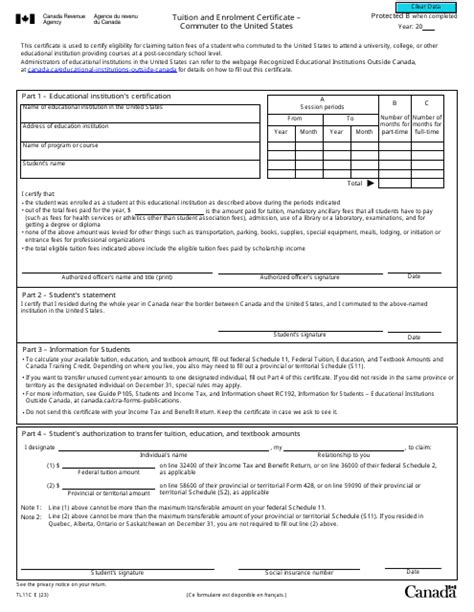 Form Tl11c Download Fillable Pdf Or Fill Online Tuition And Enrolment