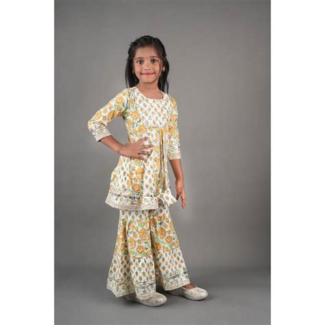 Aatya Kiids Pastel Green Kurta With Gota Work And Sharara Aatya Kiids