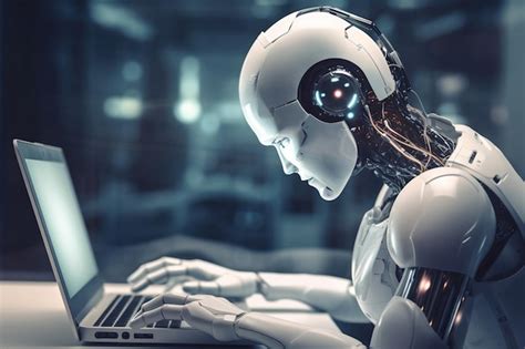 Premium Ai Image Robot Programming On Laptop Generative Ai