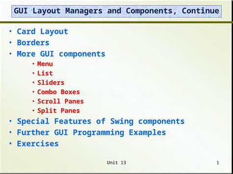 Ppt Unit 131 Gui Layout Managers And Components Continue Card Layout