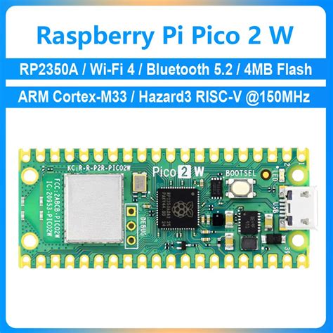 raspberry pi pico 2 w rp2350a chip with wifi4 bt5 2 4mb flash 520kb sram dual