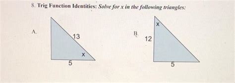 Solved Trig Function Identities Solve For X In The Chegg Com
