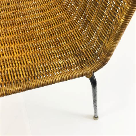 Original Vintage Mexican Rattan And Iron Dinning Set With 4 Chairs For