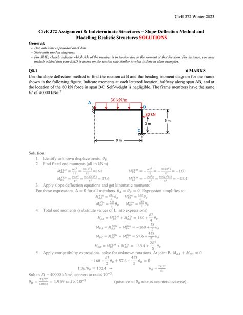 Civ E 372 Assignment 8 W23 Solns Cive 372 Assignment 8