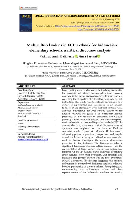 Pdf Multicultural Values In Elt Textbook For Indonesian Elementary