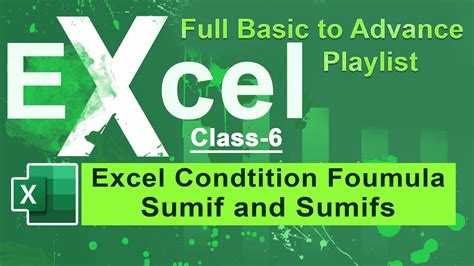 Excel Formula Sumif And Sumifs Class 6 Excel Tutorials Youtube