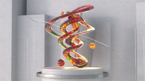 3d animation loop of colorful abstract sculpture installed on round