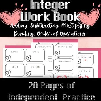 Integers Work Package Adding Subtracting Multiplying Dividing No Prep