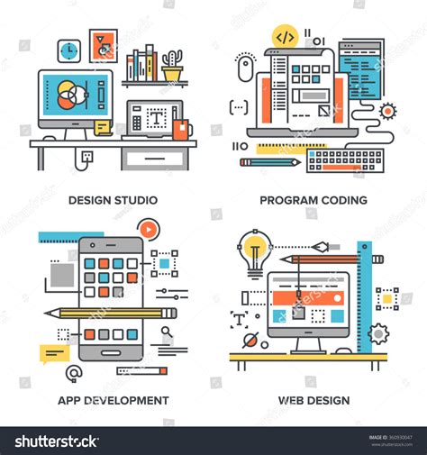 Vector Set Conceptual Flat Line Illustrations Stock Vector Royalty Free Shutterstock