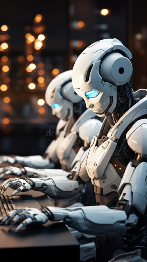 Futuristic Office Setting 3d Rendering Featuring A Working Robot Assistant Stock Illustration