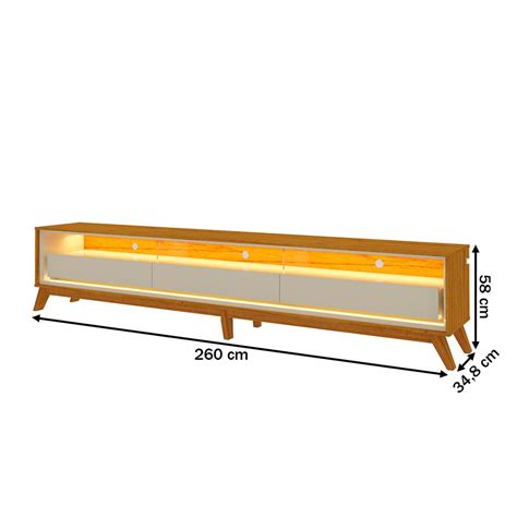 Rack Para Tv Até 85 Polegadas Requinte 3 Gavetas 100 Mdf Com Led Naturaleoff White Gelius