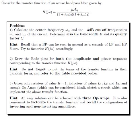 Solved Consider The Transfer Function Of An Active Bandpass