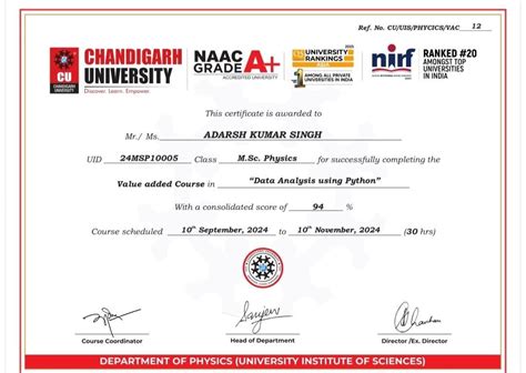 Completed The Course Of Data Analysis Using Python With 94 Percent