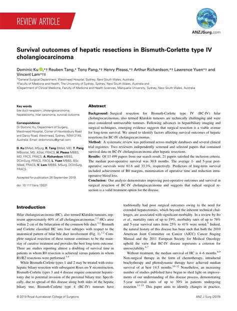 Pdf Survival Outcomes Of Hepatic Resections In Bismuth‐corlette Type