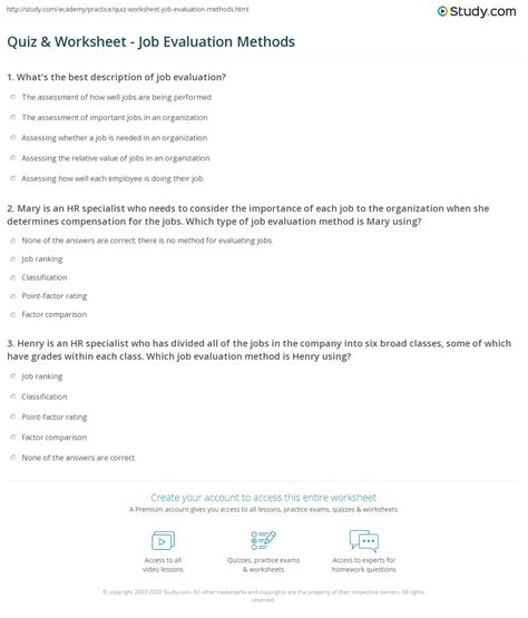 Quiz And Worksheet Job Evaluation Methods