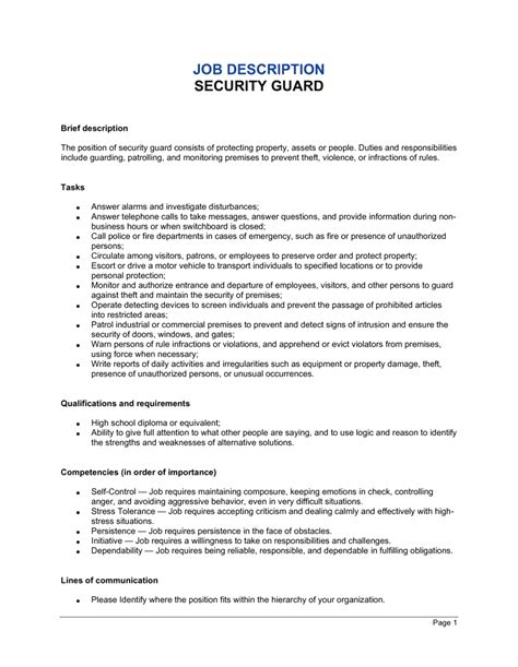 Security Guard Job Description Sample At Declan Thwaites Blog