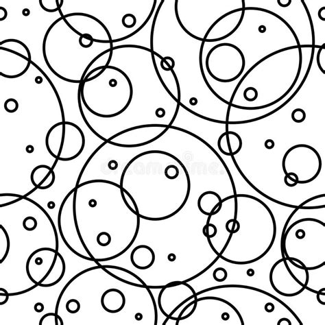 Seamless Abstract Pattern With Black Empty Overlapping Circles Of Different Size Stock