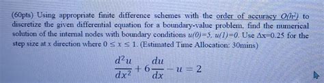 solved 60pts using appropriate finite difference schemes