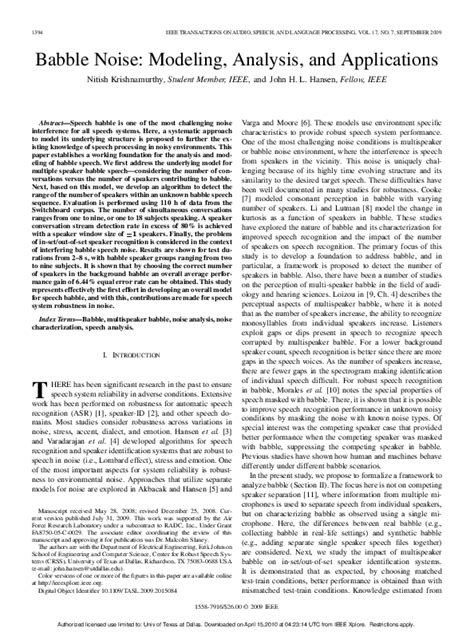 Pdf Babble Noise Modeling Analysis And Applications
